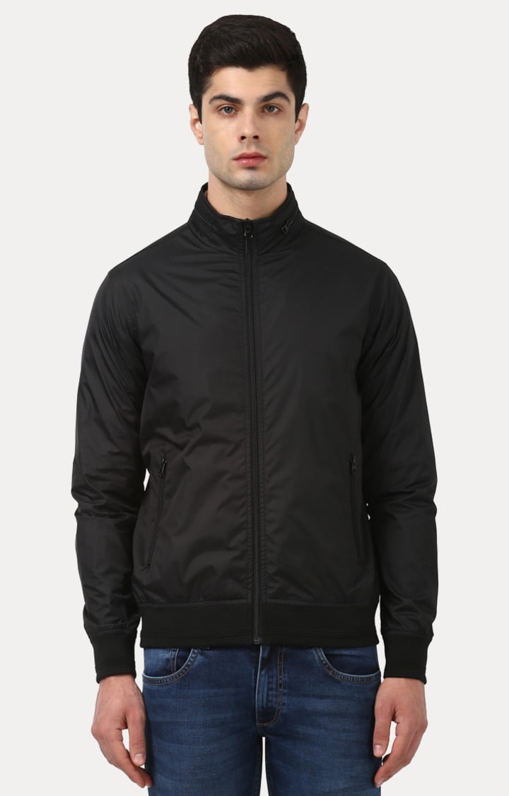 Black Solid Bomber Jacket