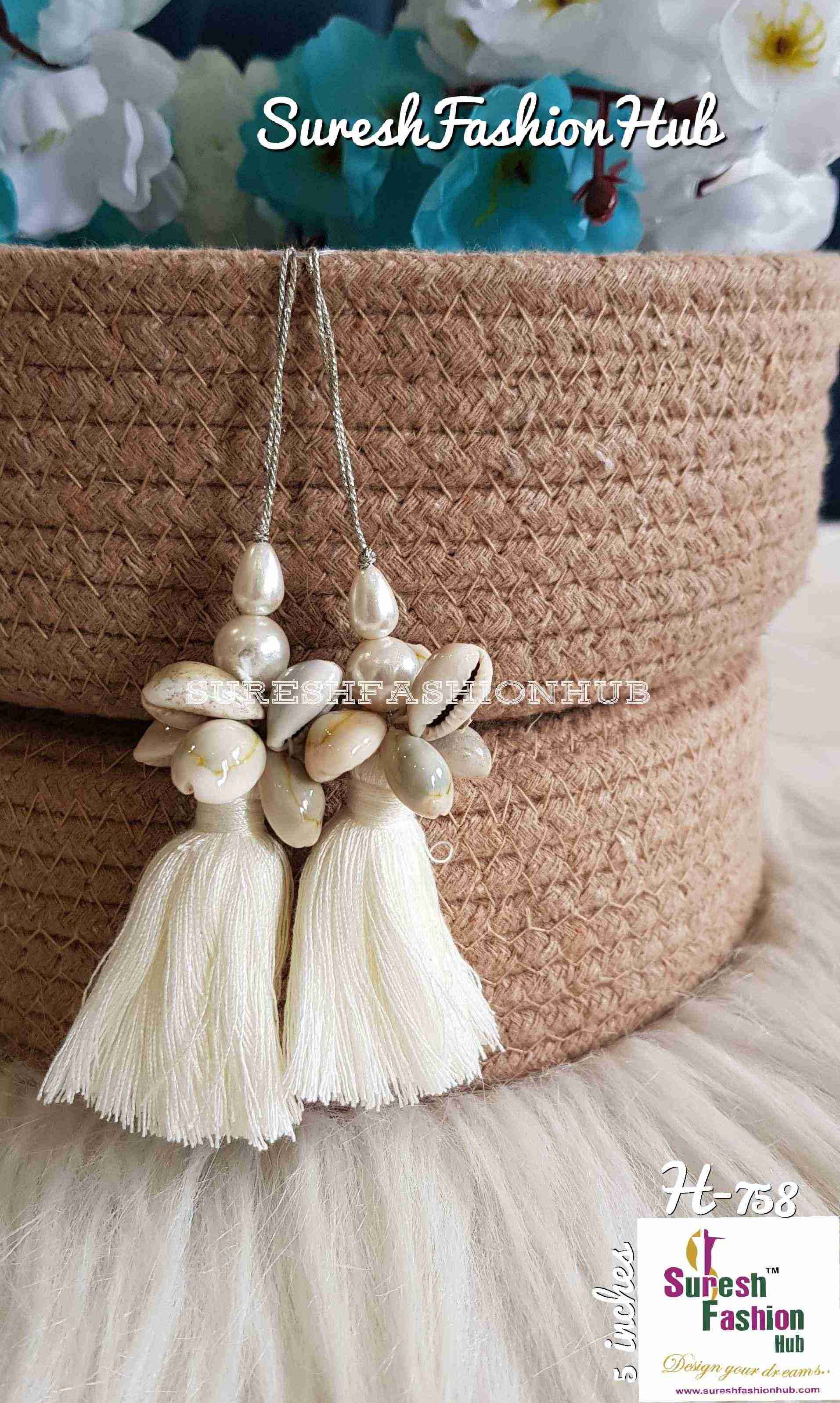 White Threads and Grey Shells Latkan | Suresh Fashion Hub India.