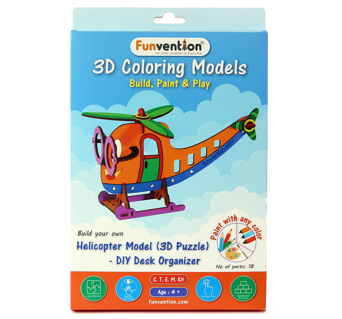 Funvention 3D Coloring Model - Helicopter Stem for Kids Age 5Y+