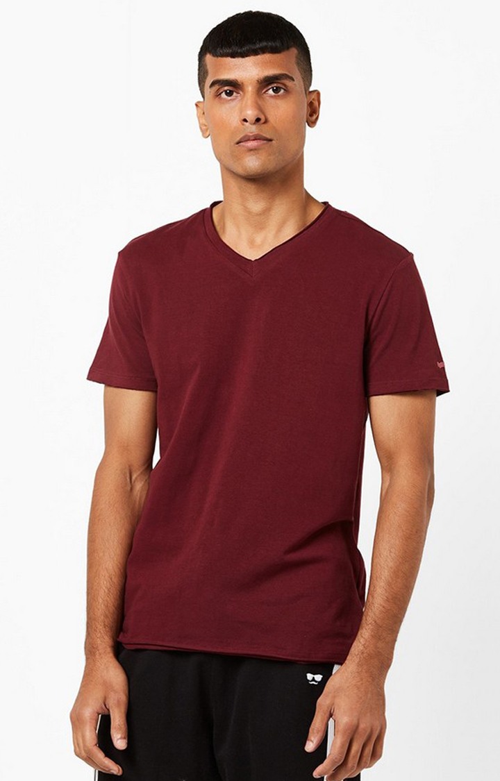 Scuba V Basic Solid V-Neck Maroon T-Shirt