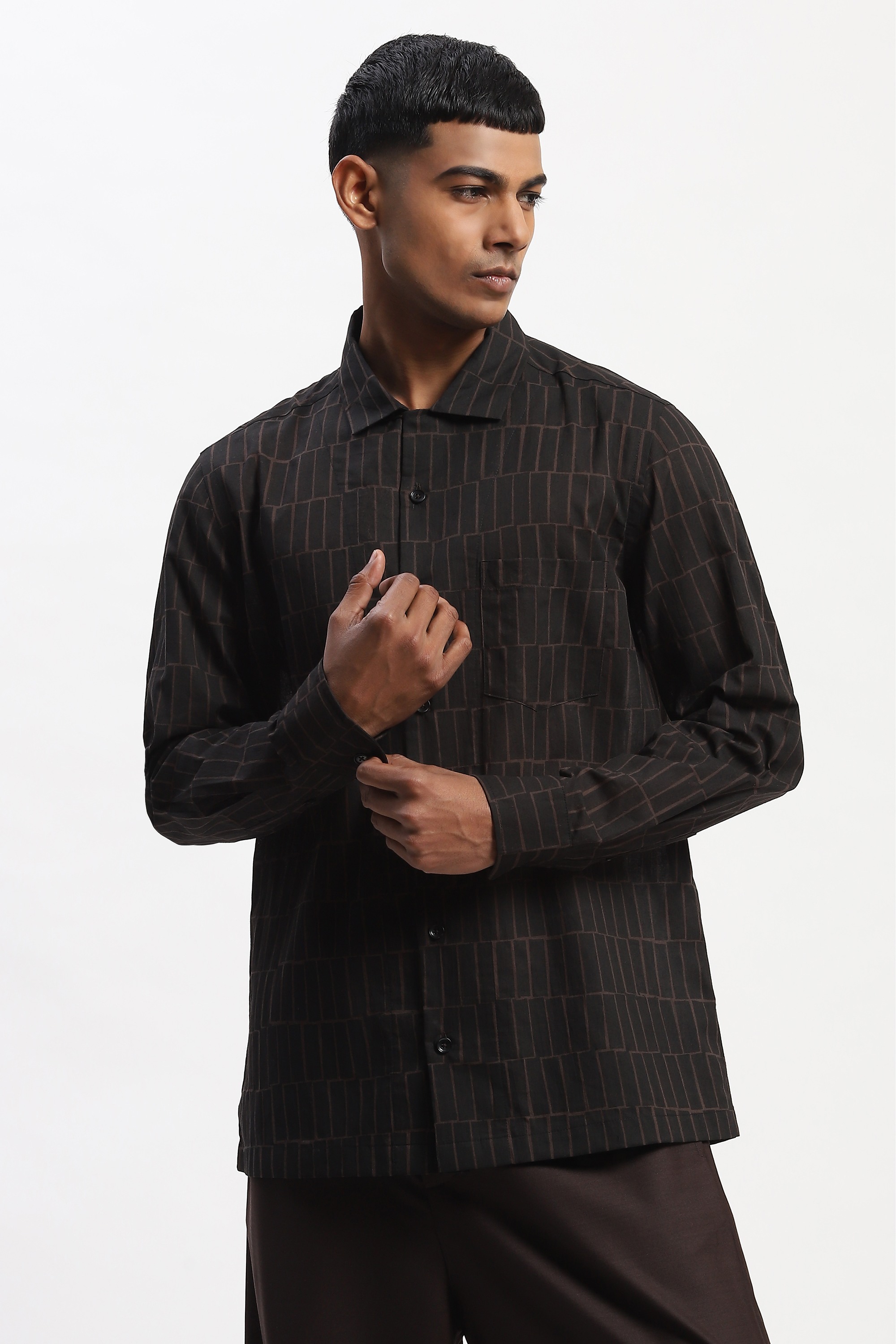 Hand Block Printed Grid Shirt