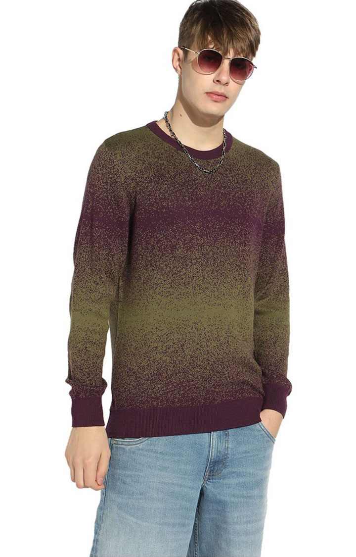 Knitted Crew Neck Sweater with Ribbed Cuff