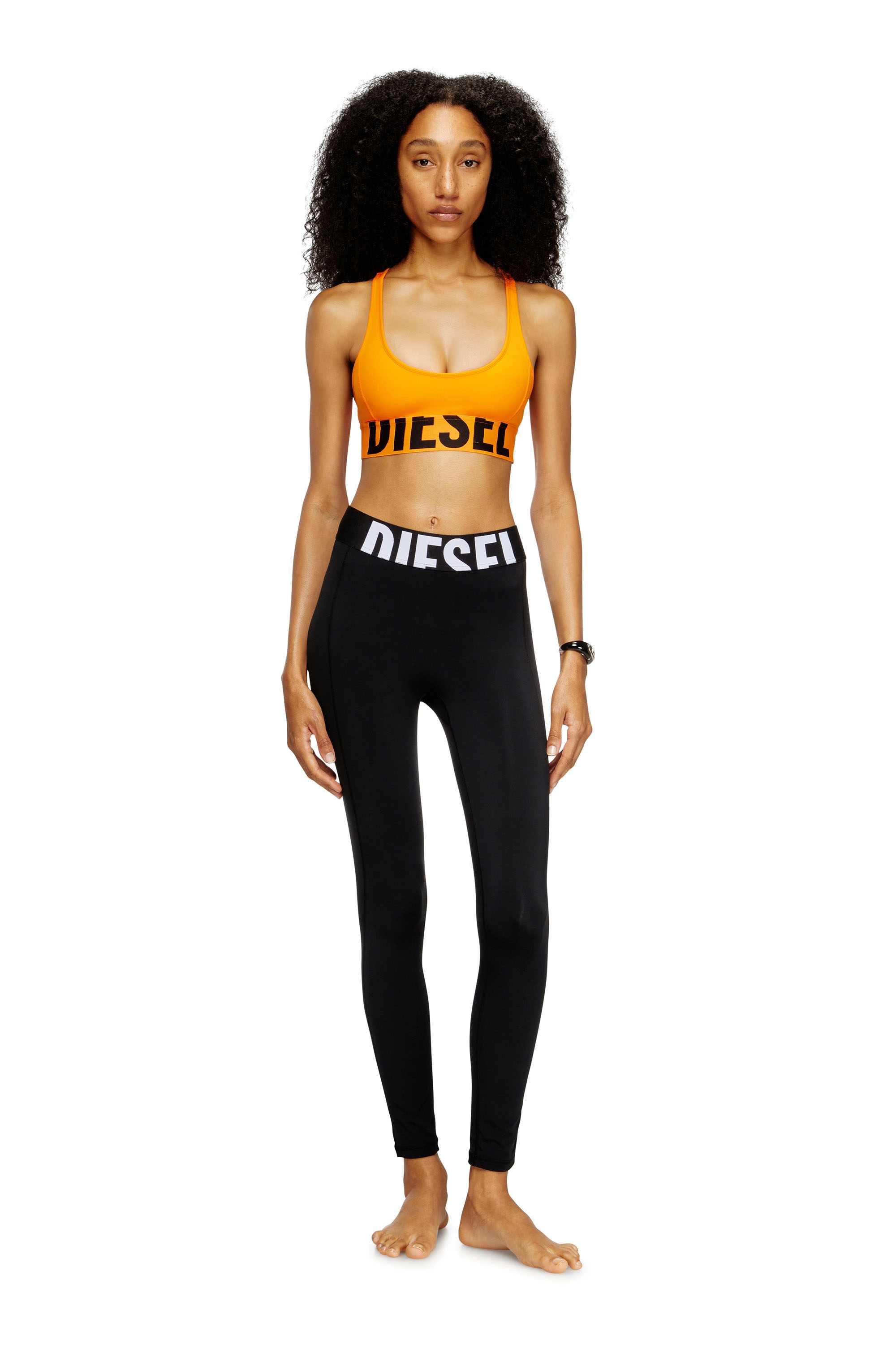 Orange Microfibre sports bra with cut-off logo