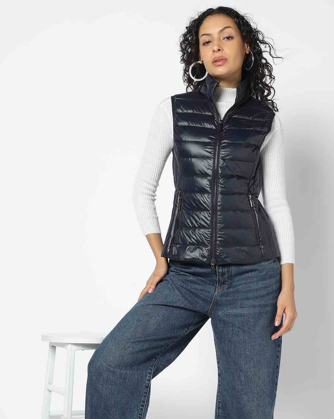 Women Blue Essentials Slim Fit Front Open Jackets