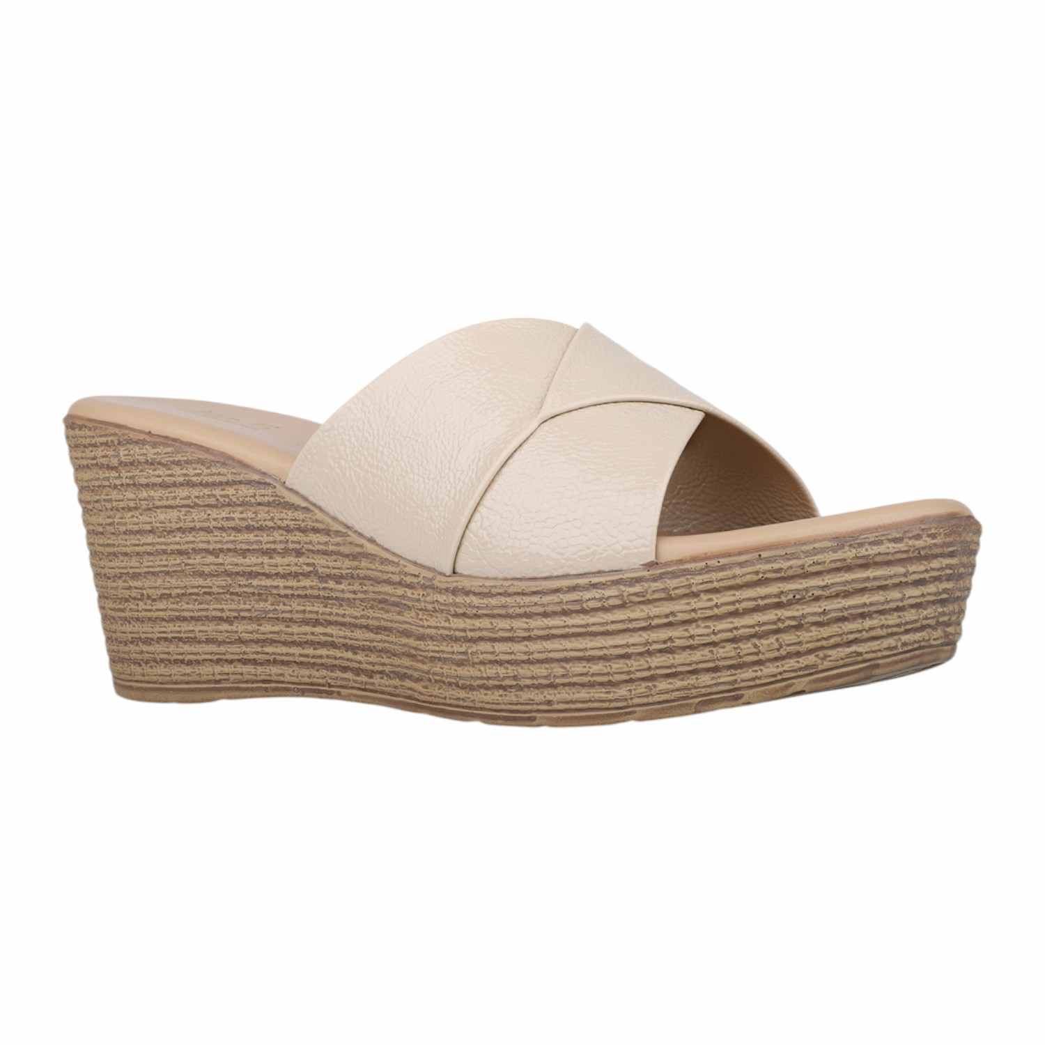 Women Beige Criss-Cross Strap Platform Wedge Sandals