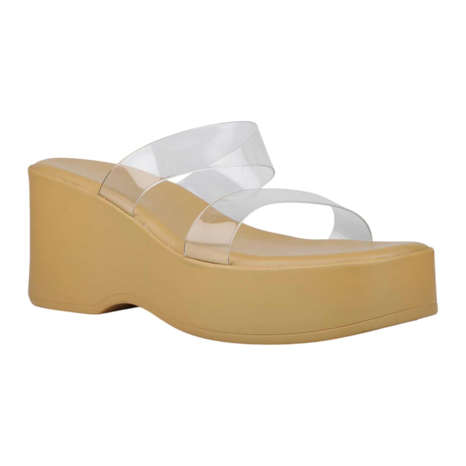 Wome Beige Transparent Strap Platform Wedge Sandals