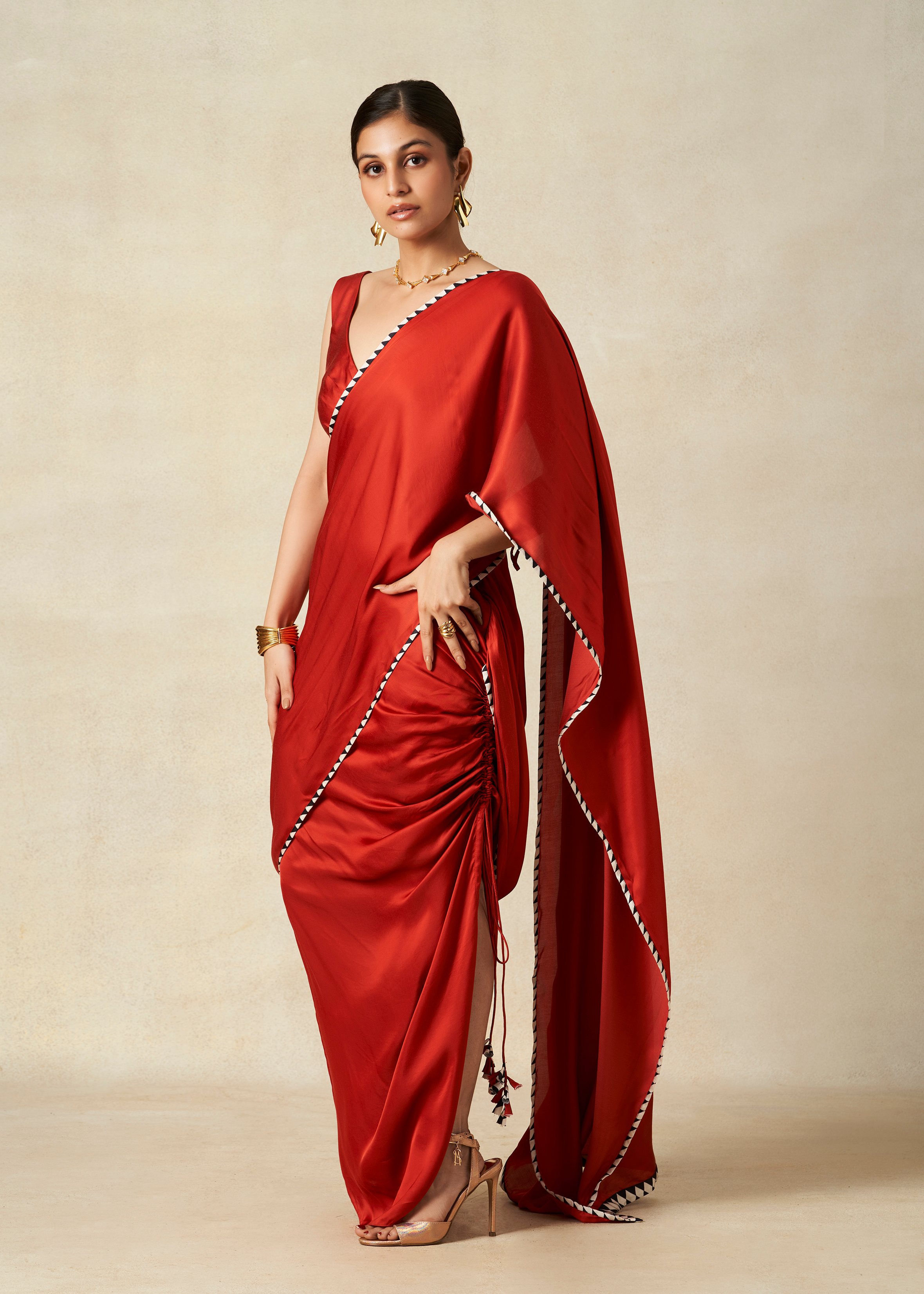 Red Draped Saree