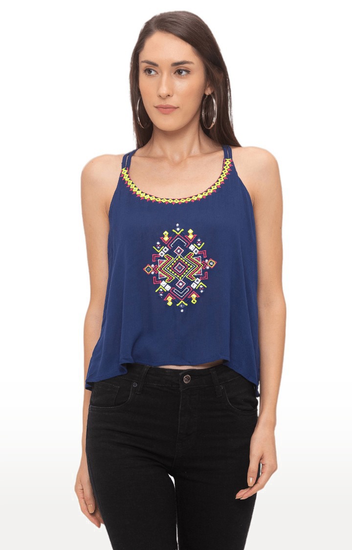 Blue Printed Blouson Top
