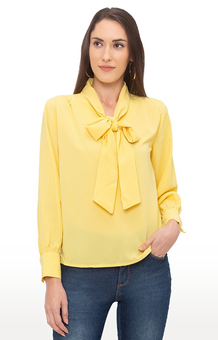 Yellow Solid Blouson Top