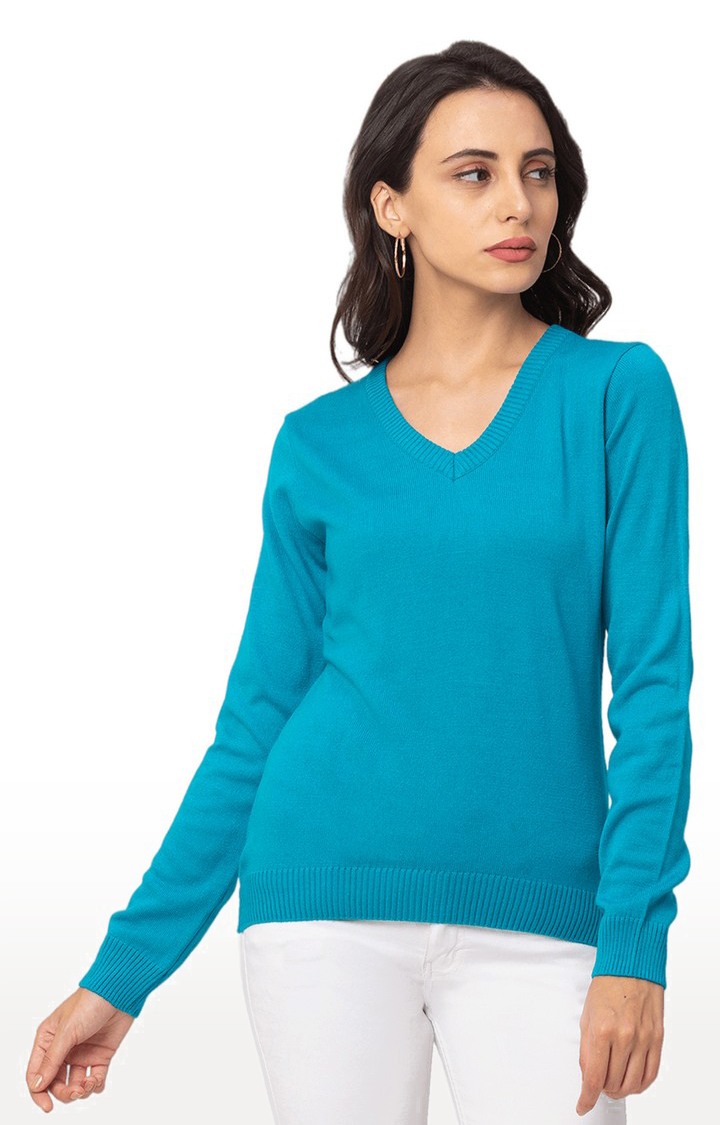 Blue Solid Sweater