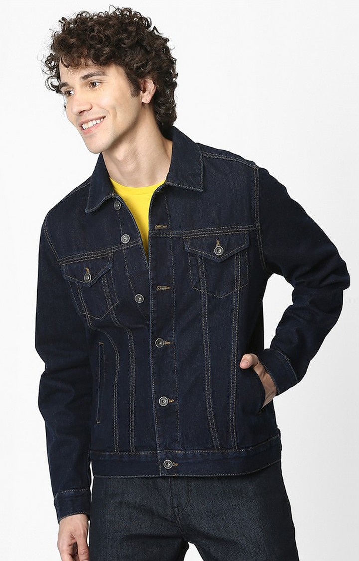 Blue Solid Regular Fit Denim Jacket