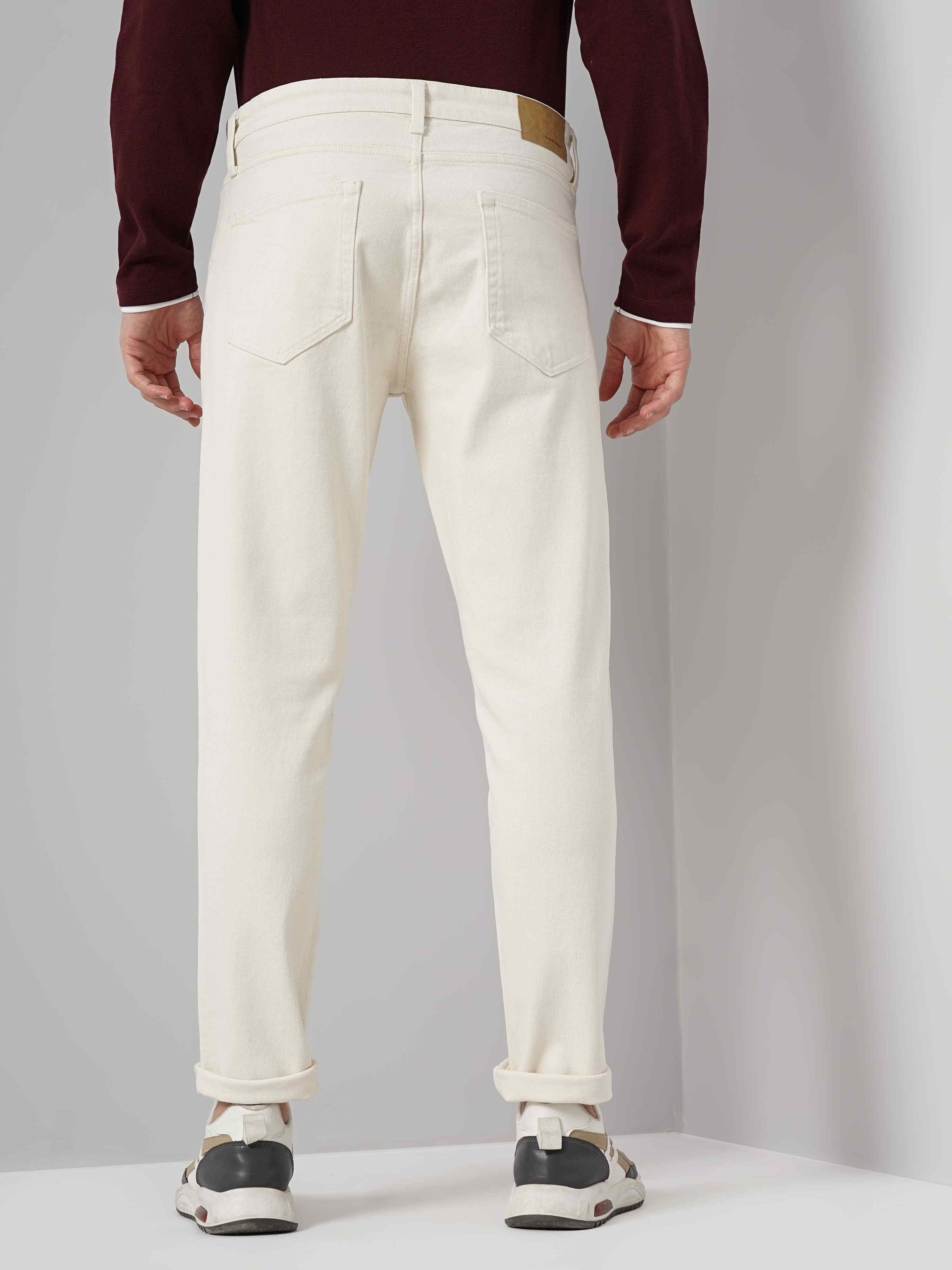 Celio Men Beige Solid Slim Fit Cotton Colored Denim Jeans