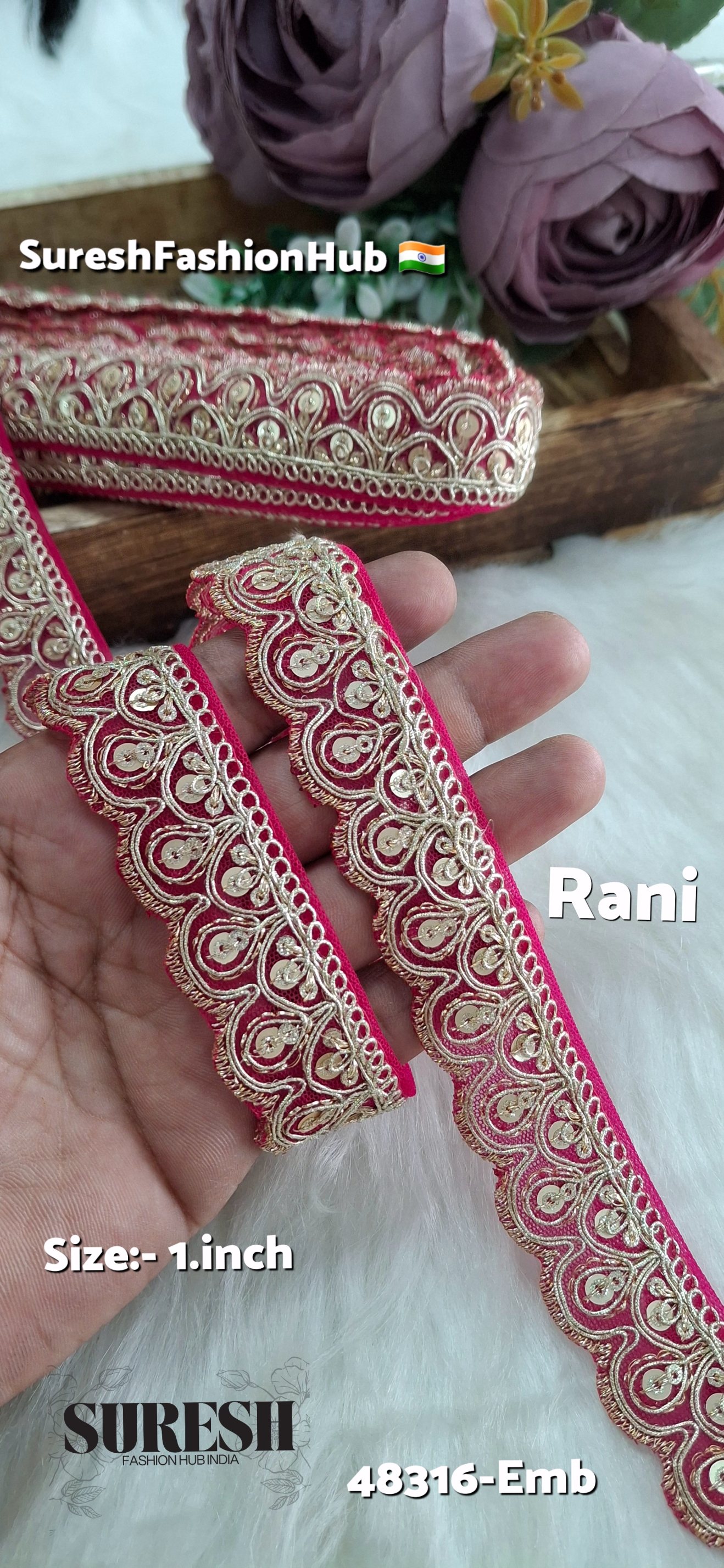 Rani Pearl Dori One Side Scallop Embroidery Lace | Suresh Fashion Hub India