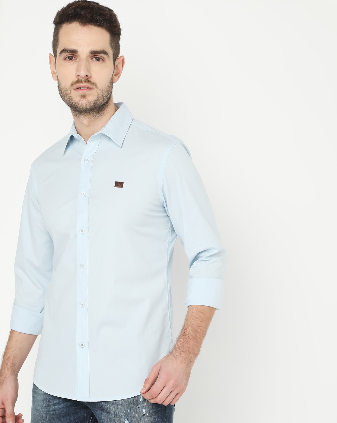 Men's Andrew Light Blue Solid Poplin Shirt