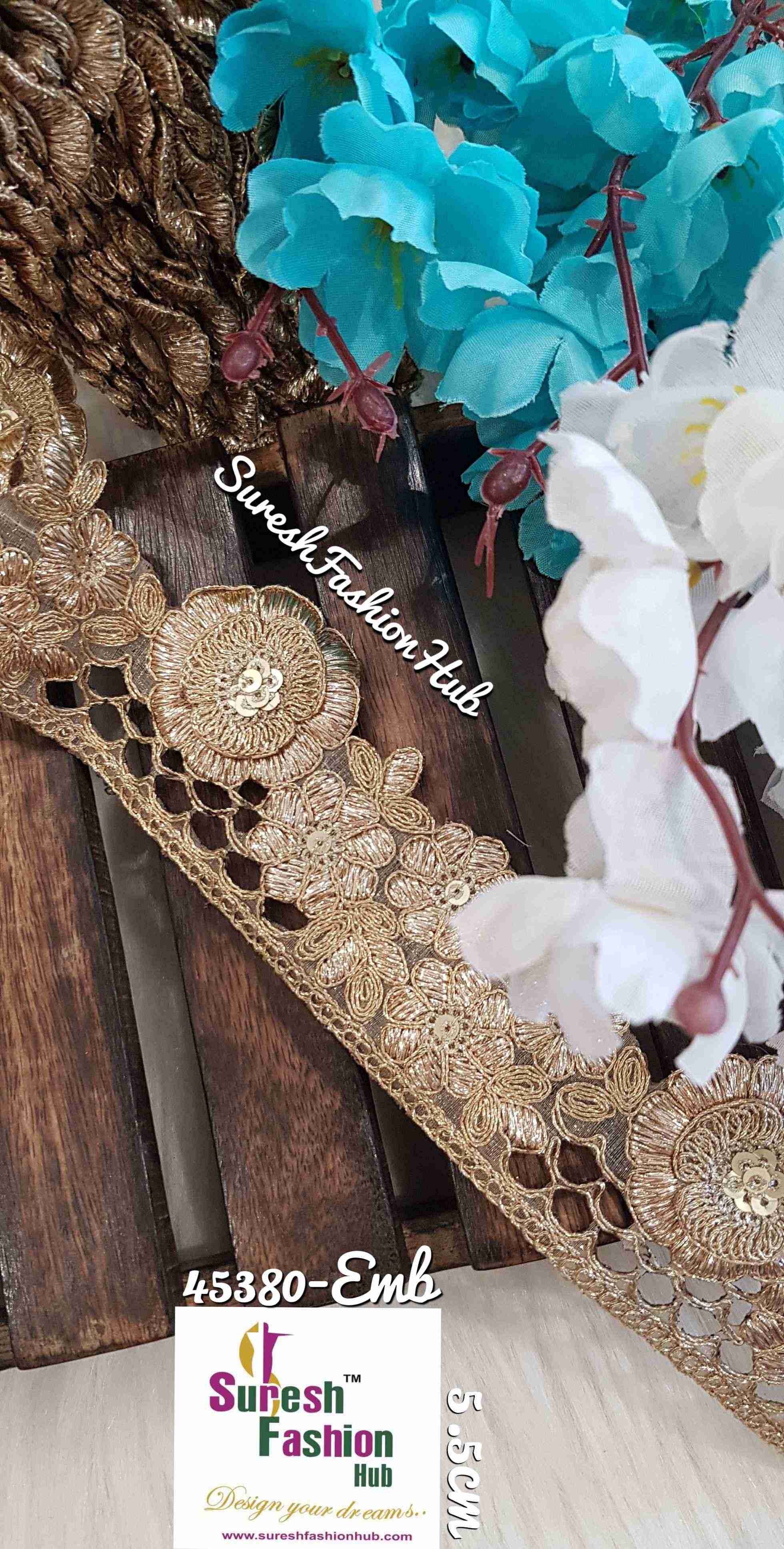 Sunlit Pearl Gold Flowers Designer Trim