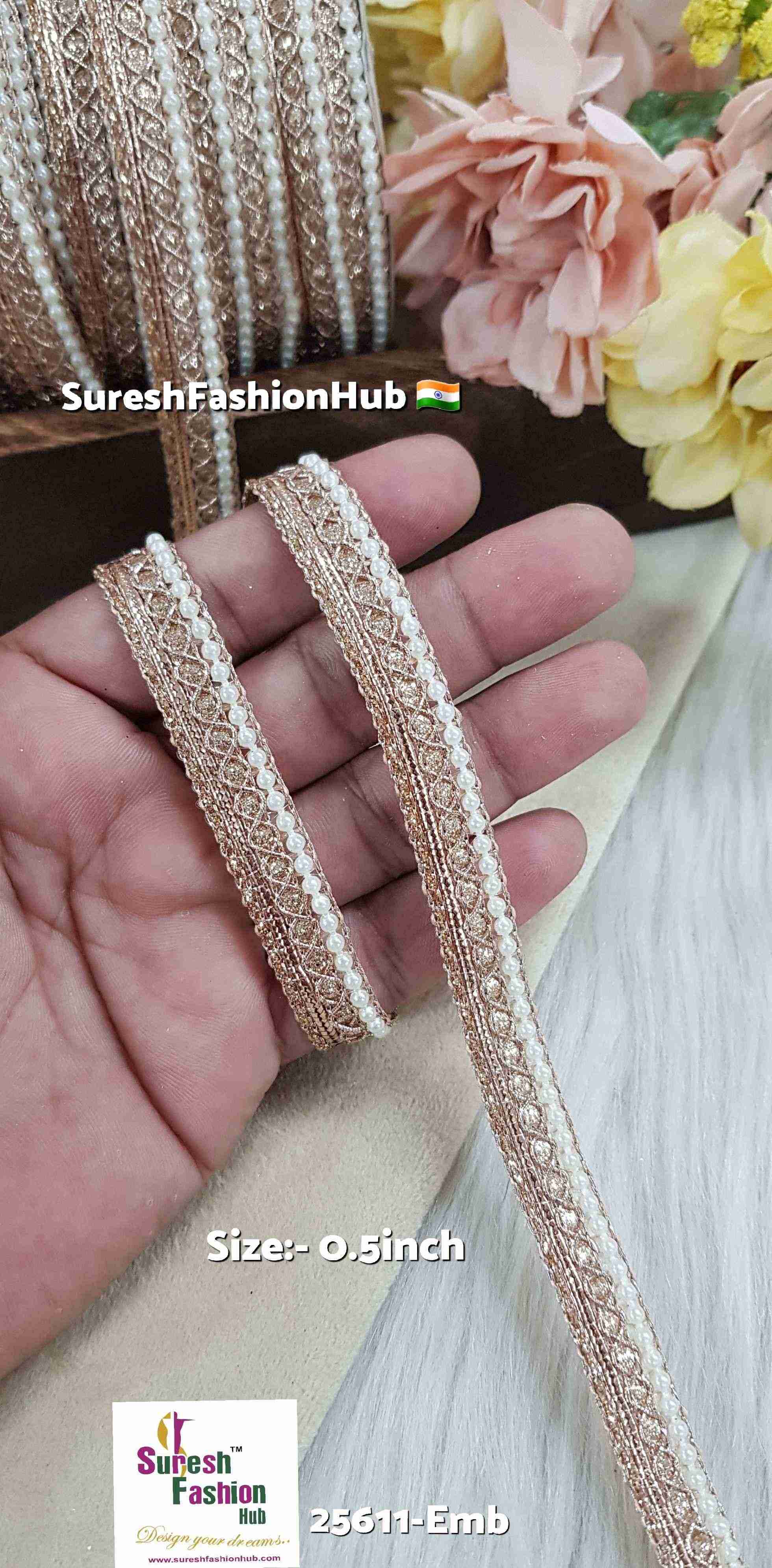 Rose Gold Pearl Jhalar Border Lace