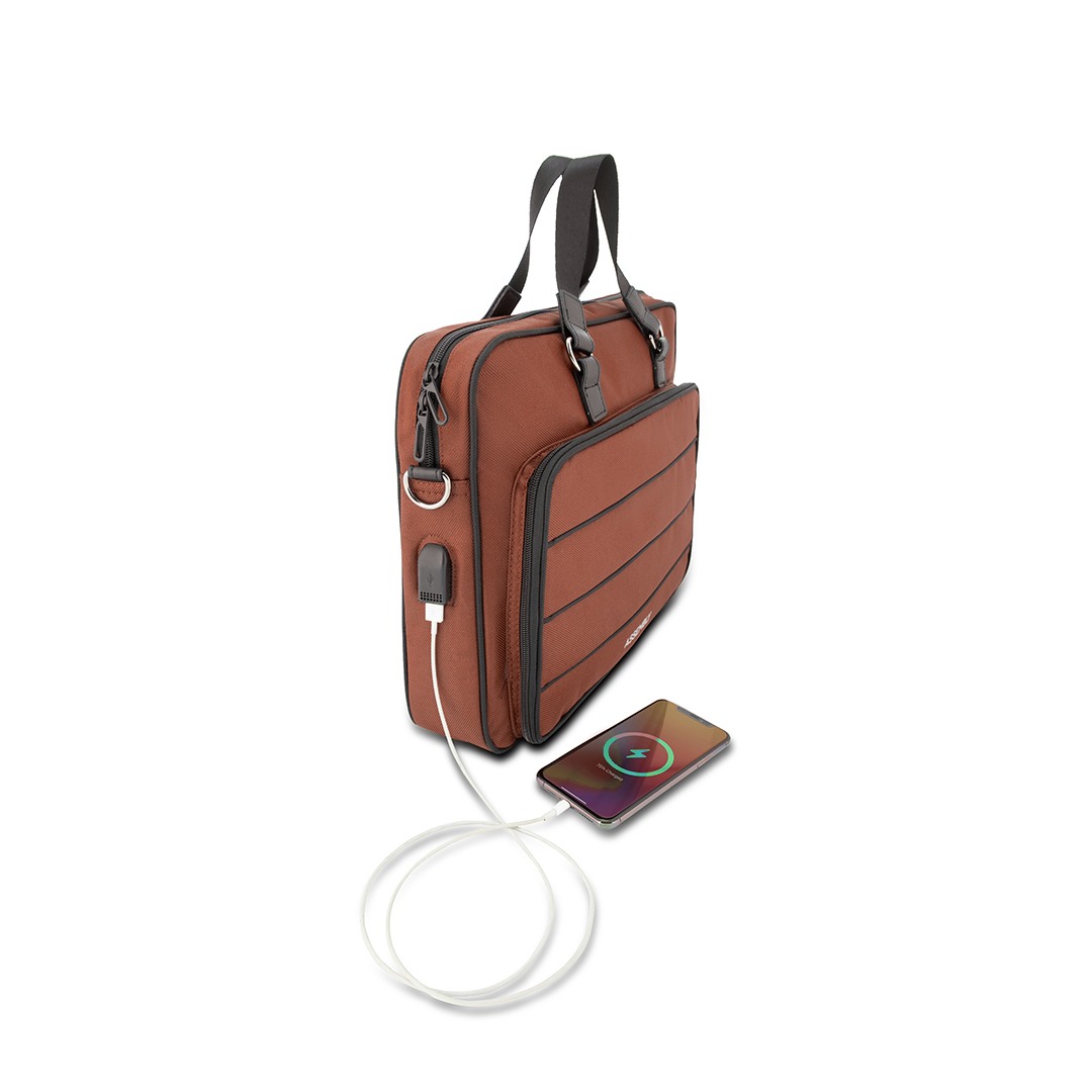 Combo: Rust Messenger Laptop Bag with Gadget Organizer Tech Kit