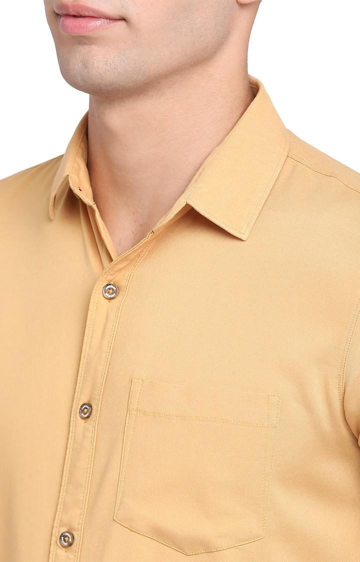 JBS-PL-917C BUFF YELLOW Men's Yellow Cotton Solid Semi Casual Shirts