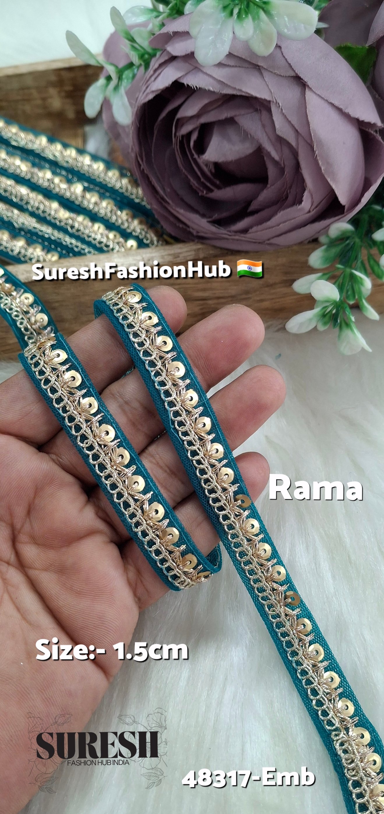 Rama Green Pearl Dori Zari Embroidery Border Lace | Suresh Fashion Hub ...