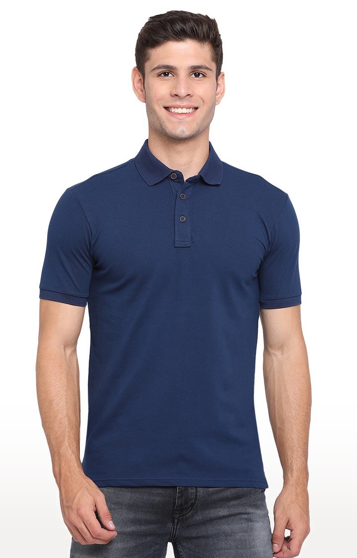 JBP-PL-82D INDIGO BLUE Men's Blue Cotton Solid Polos
