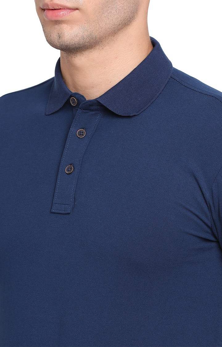 JBP-PL-82D INDIGO BLUE Men's Blue Cotton Solid Polos