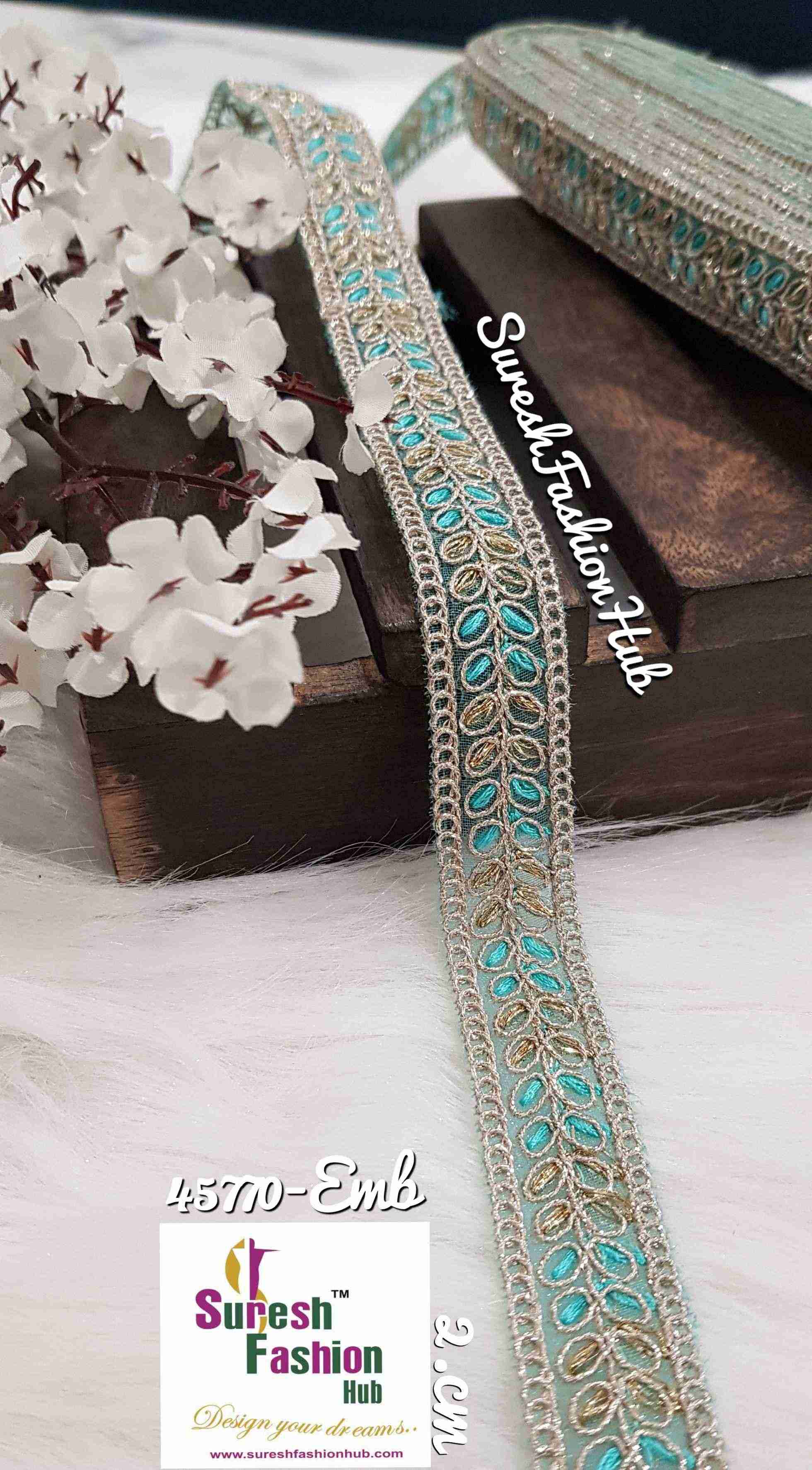 Azure Blue Delicate embroiderd Trim