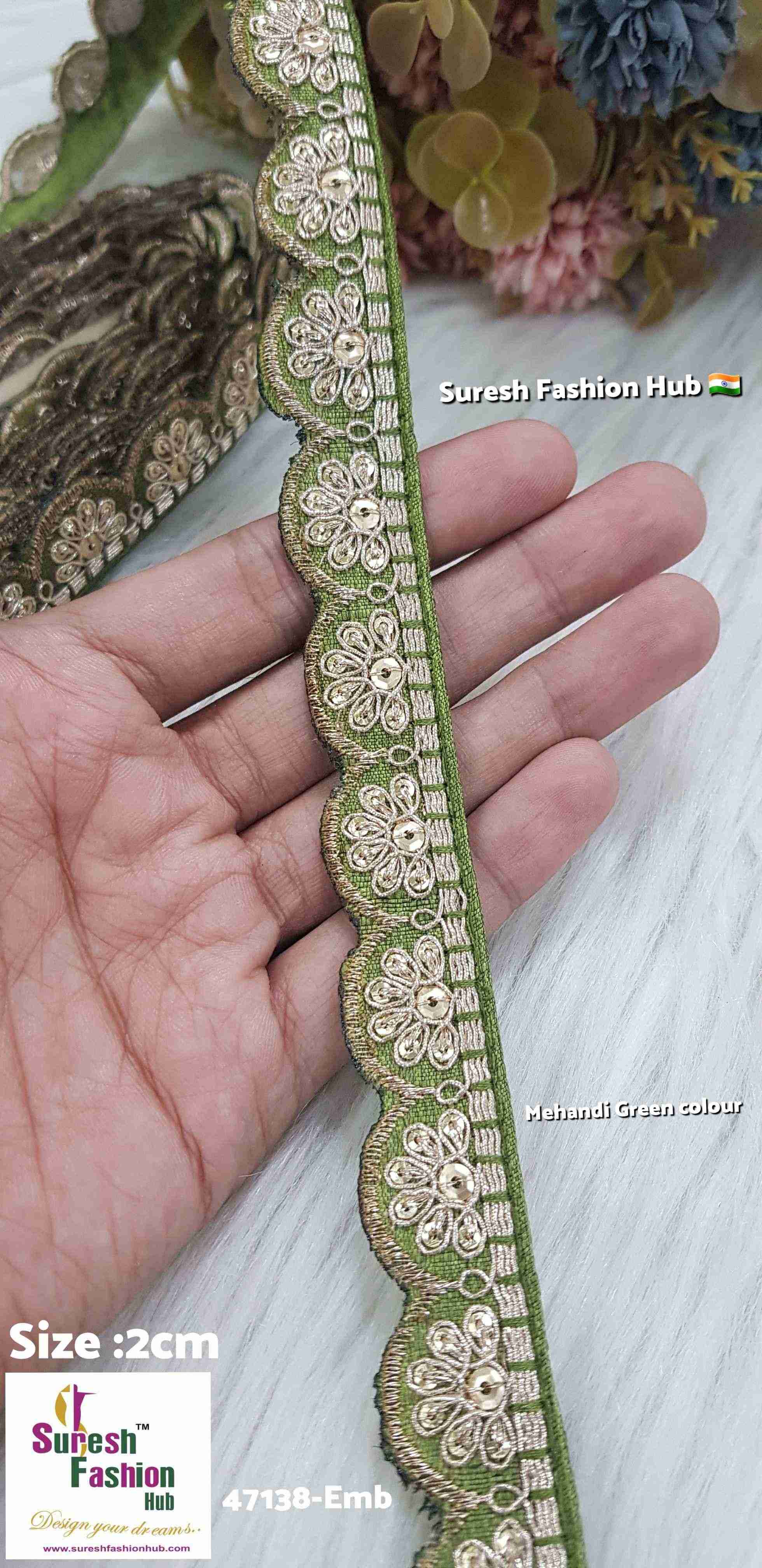 Exquisite Mehandi Green Color Embroidered Raw Silk Lace Trim