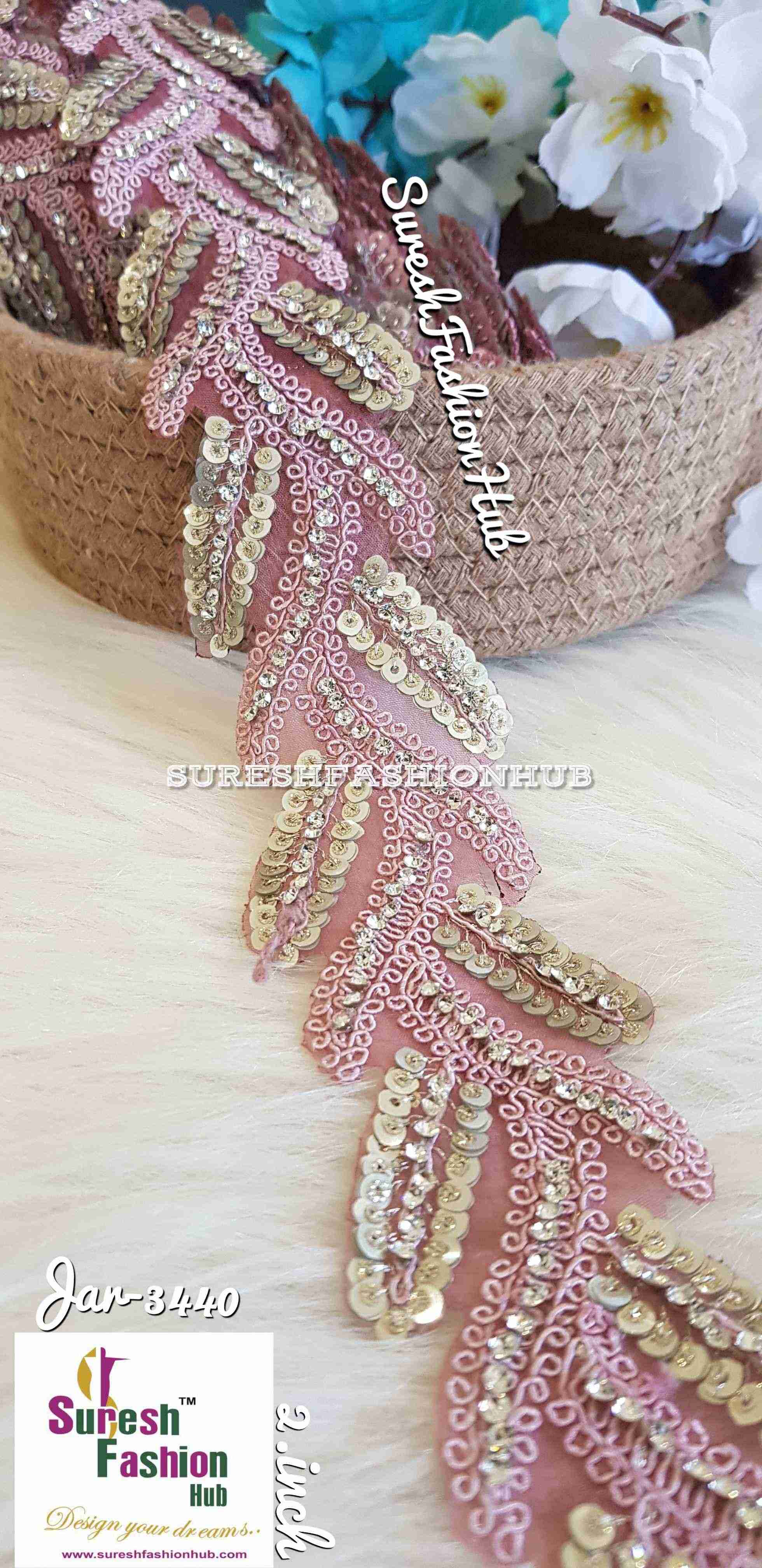 Baby Pink Sparkle Swirl Designer Trim by Suresh Fashion Hub India