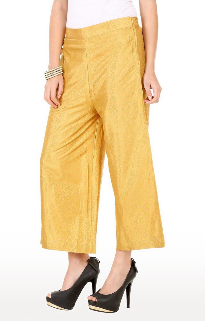 Women's Gold Cotton Blend Ethnic Pants