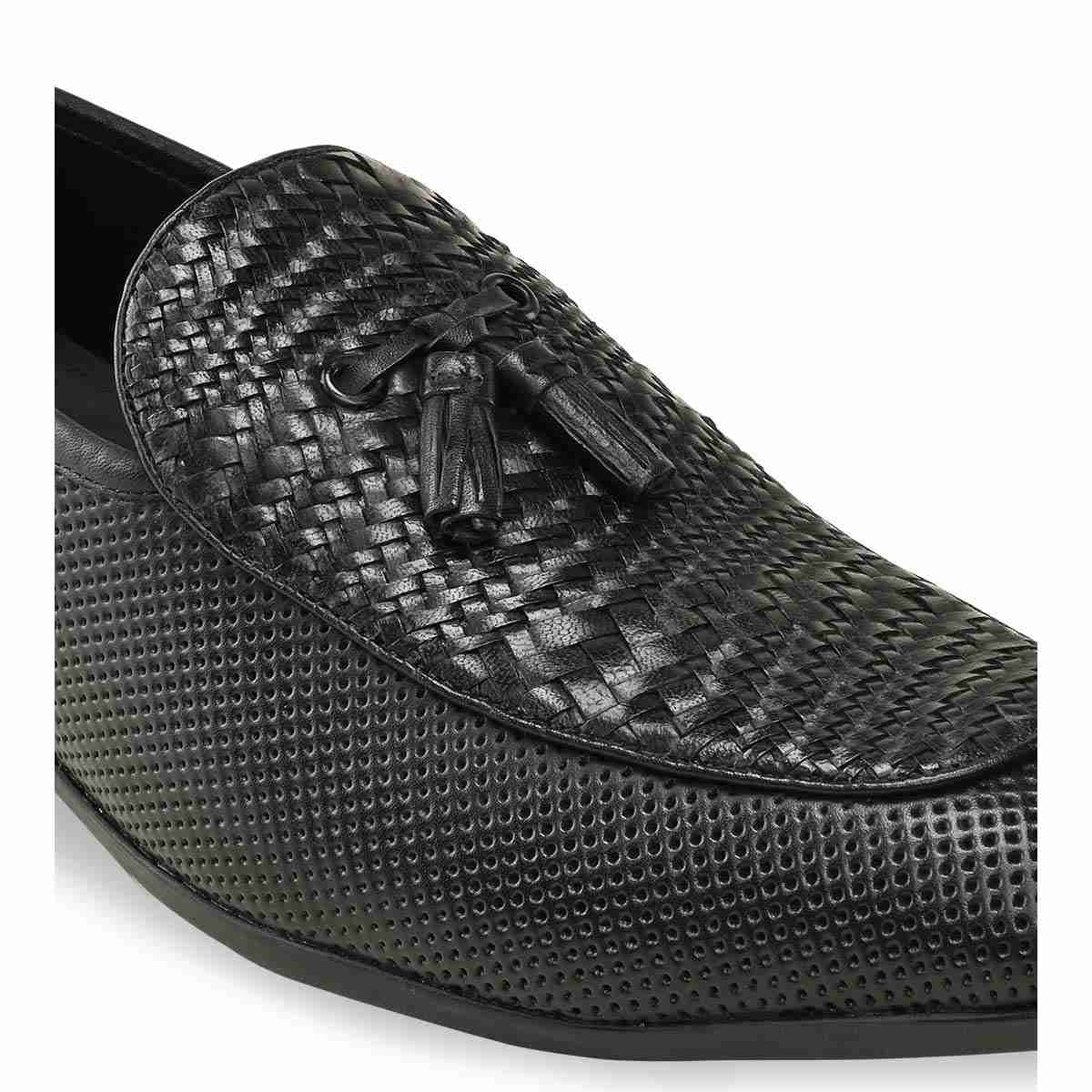 Imperio Mens Black Formal Woven Tassel Shoes