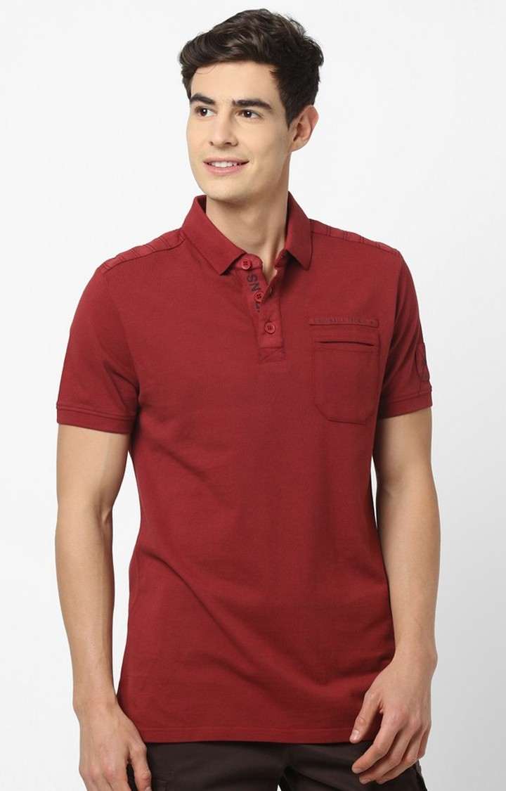 Men's Red Solid Polos