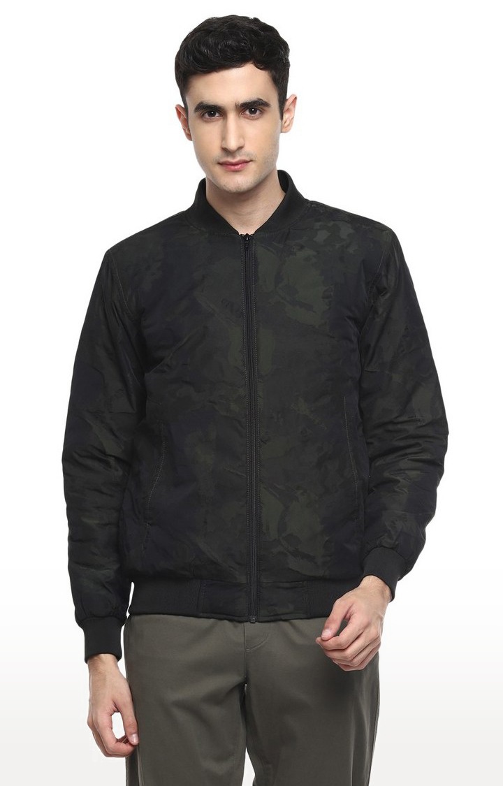 Men's Green Solid Cotton Blend Front Open Jackets