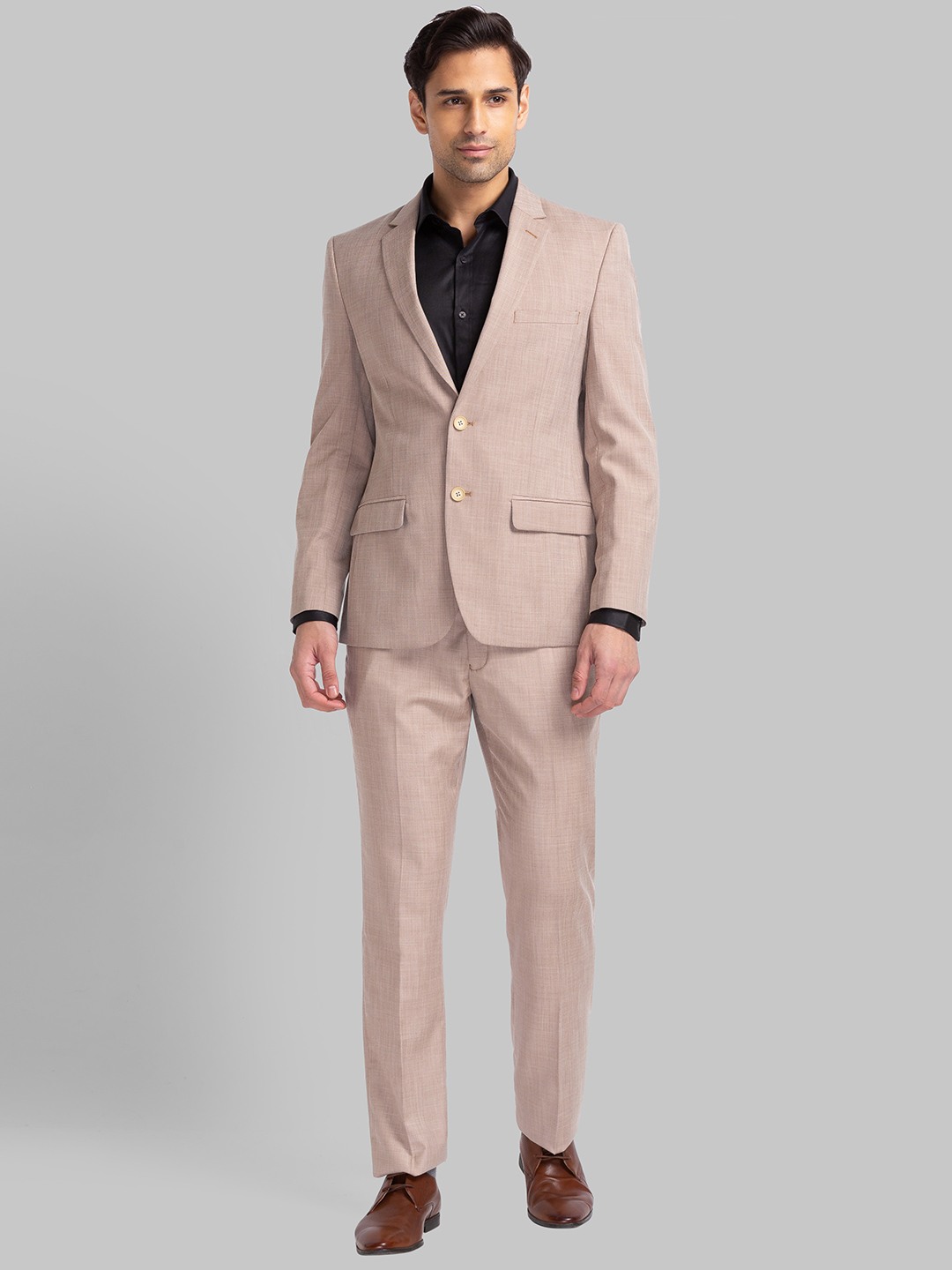 Park Avenue Men Fawn Solid Terry Rayon Blend Suit