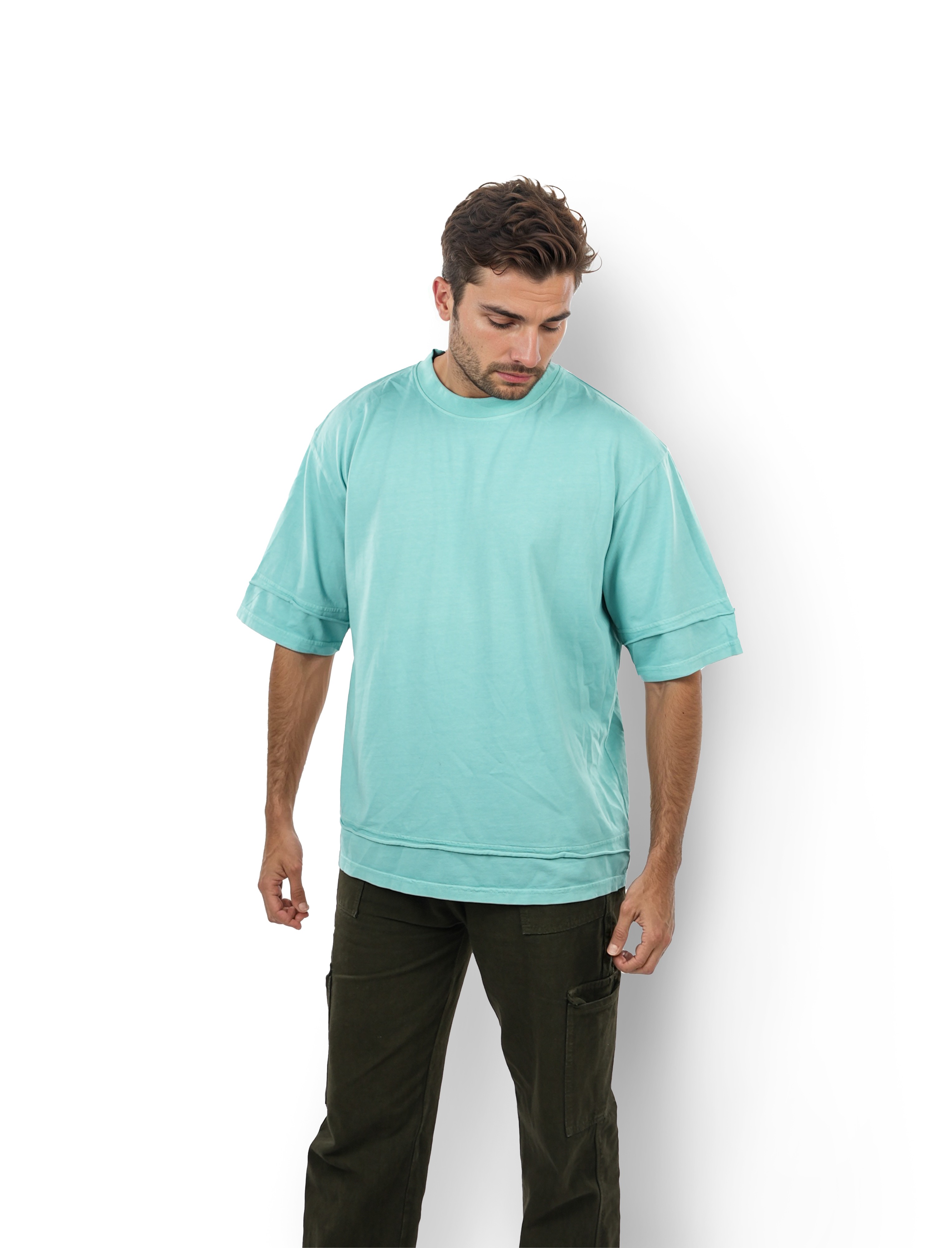 Celio Men Green Solid Oversized Cotton Tshirts