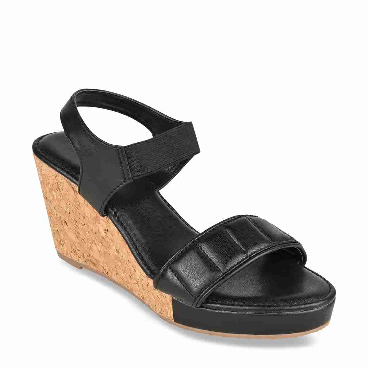 Rocia Black Women Quilted Sandal Back Wedges