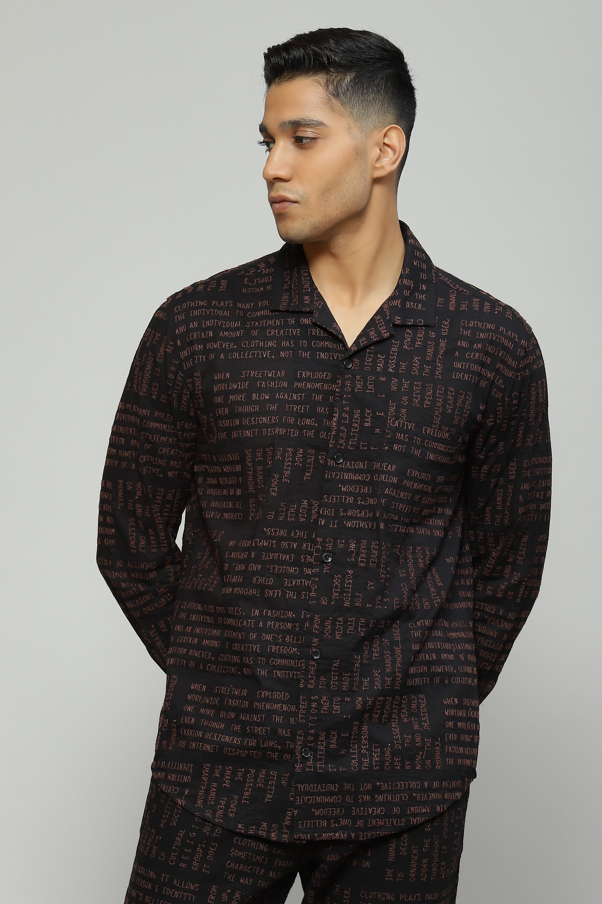 Calligraphy Embroidered Shirt Black