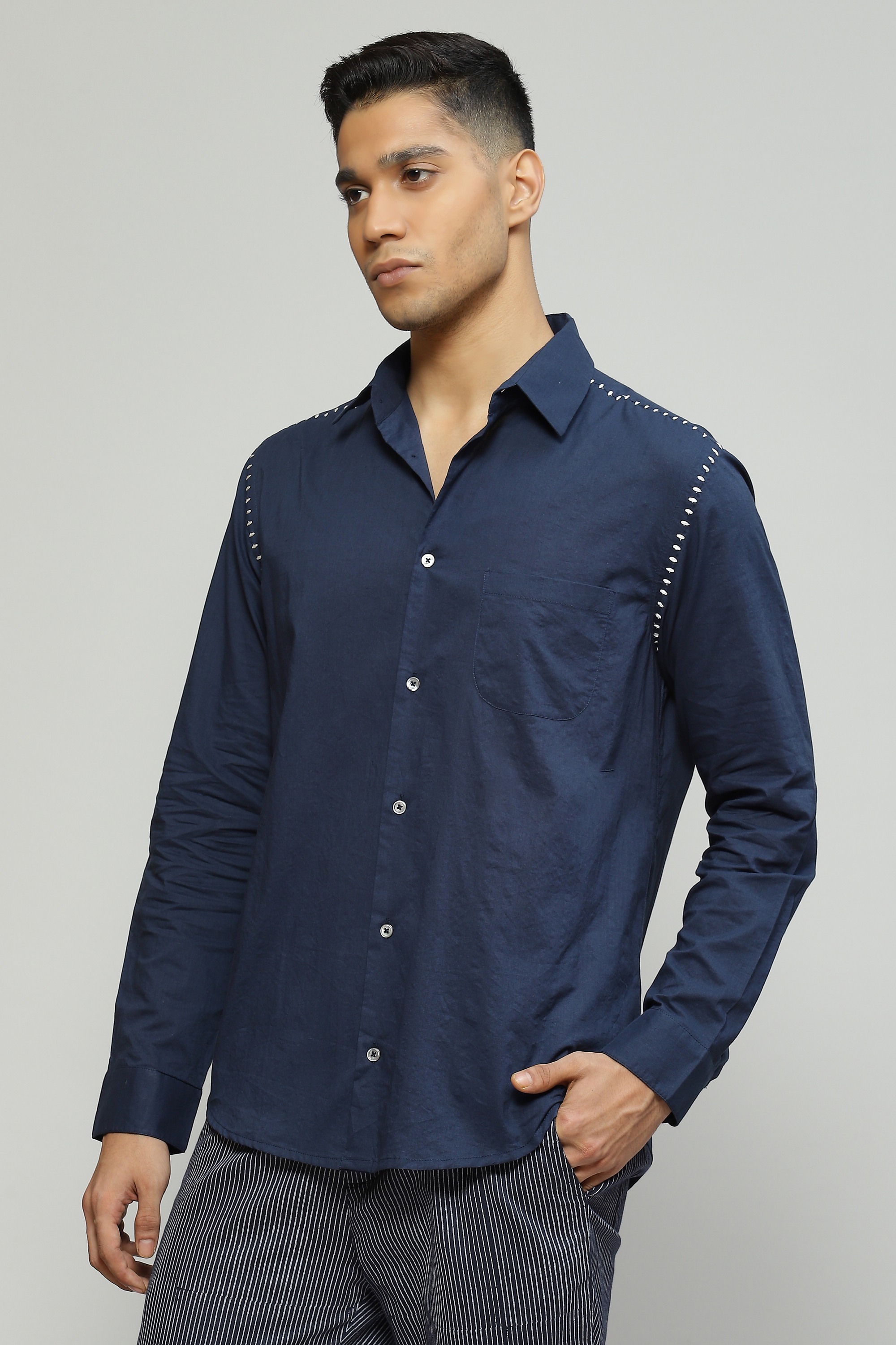 Stab Stitch Embroidered Shirt Midnight