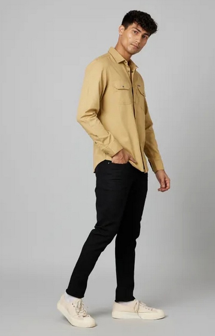 Men's Mustard Cotton Solid Casual Shirt