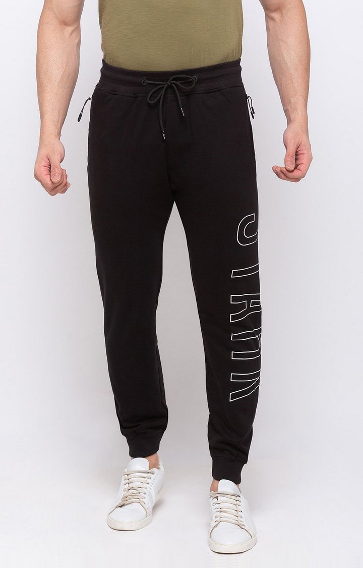 Men's Black Polycotton Printed Casual Joggers