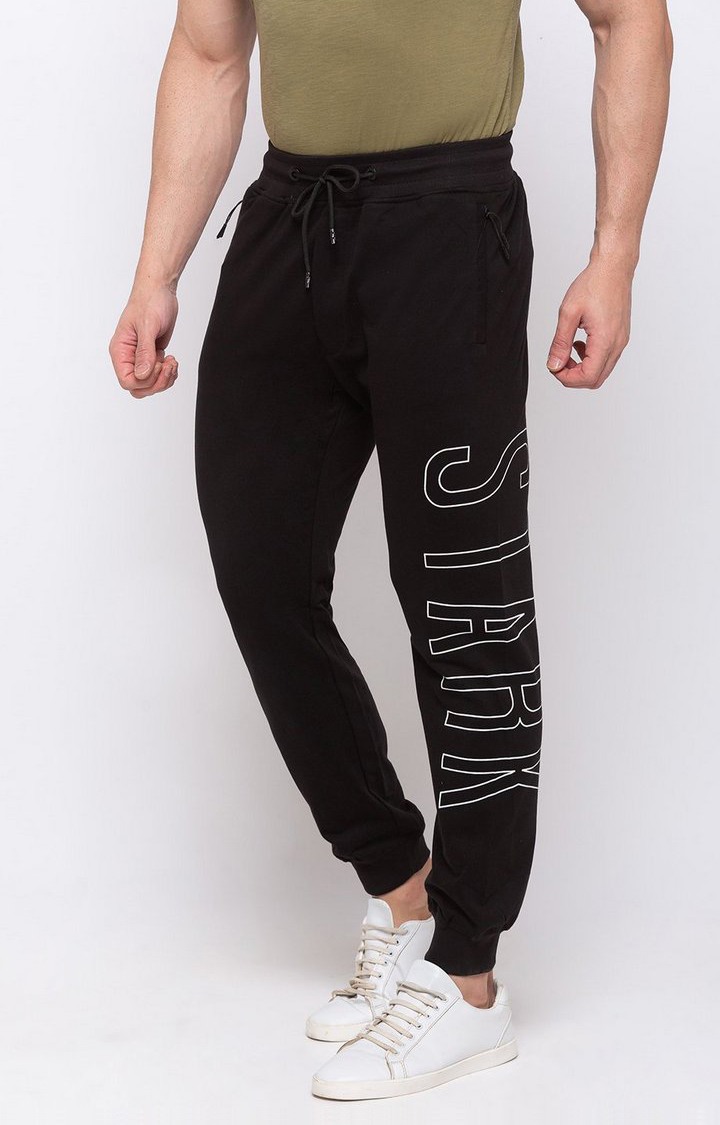 Men's Black Polycotton Printed Casual Joggers