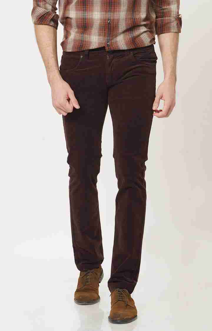 Men's Red Cotton Blend Solid Jeans