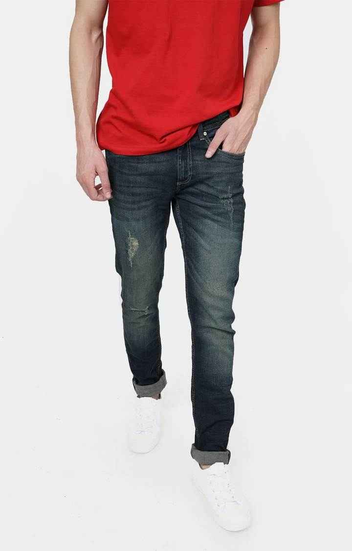 Men's Black Cotton Blend Solid Jeans