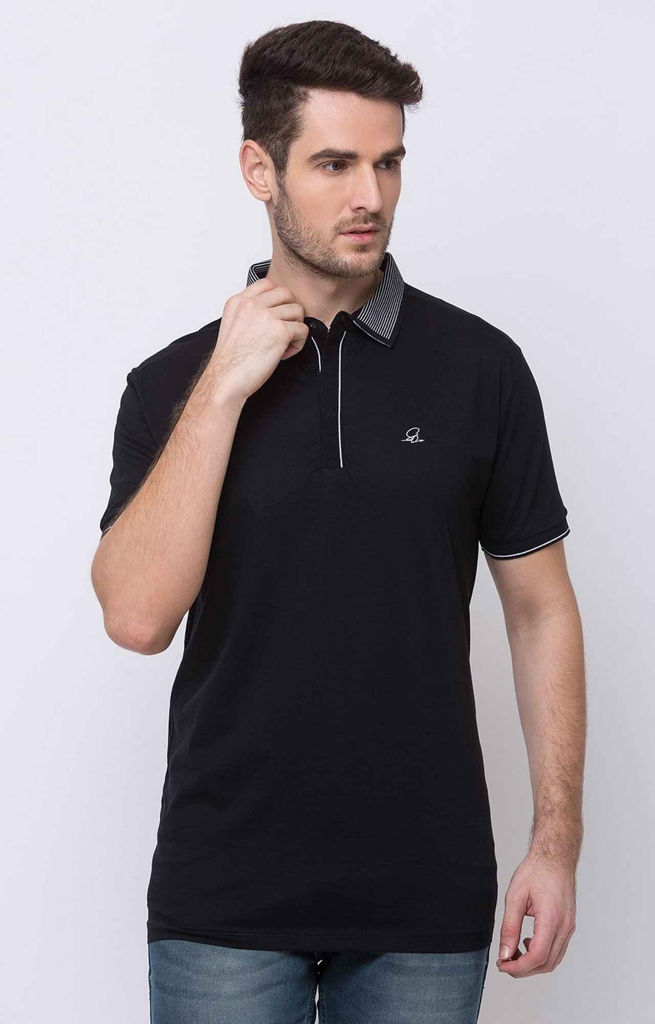 Men's Black Polycotton Solid Polos
