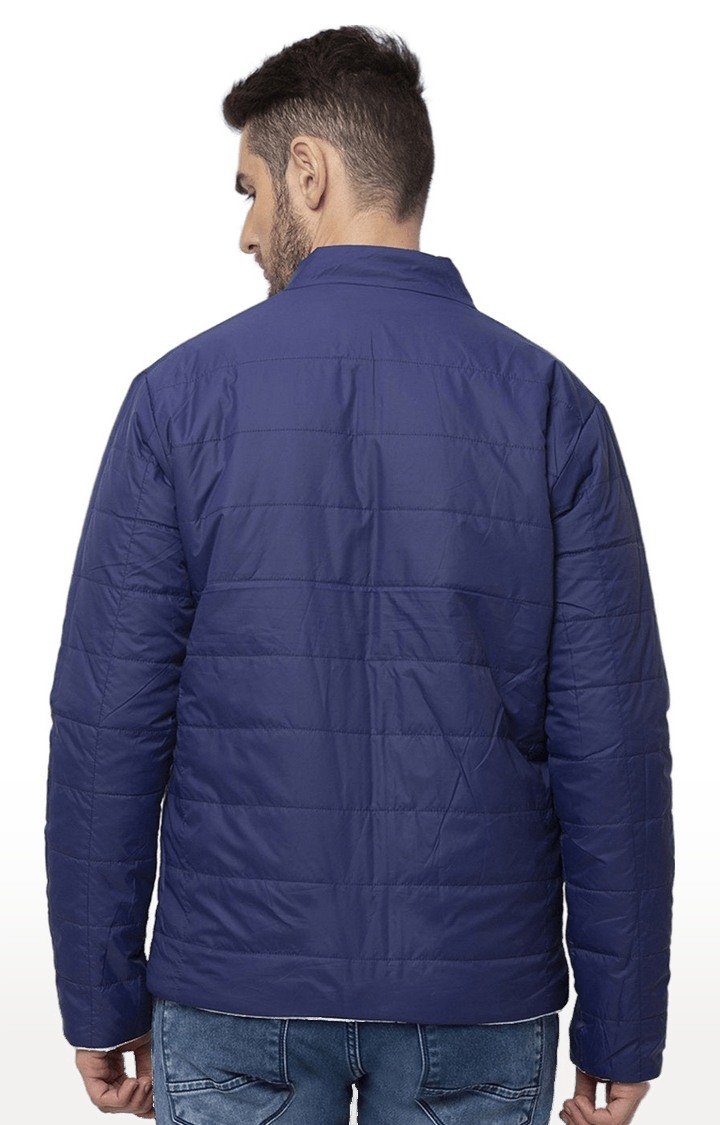 Men's Blue Polyester Quilted Bomber Jackets