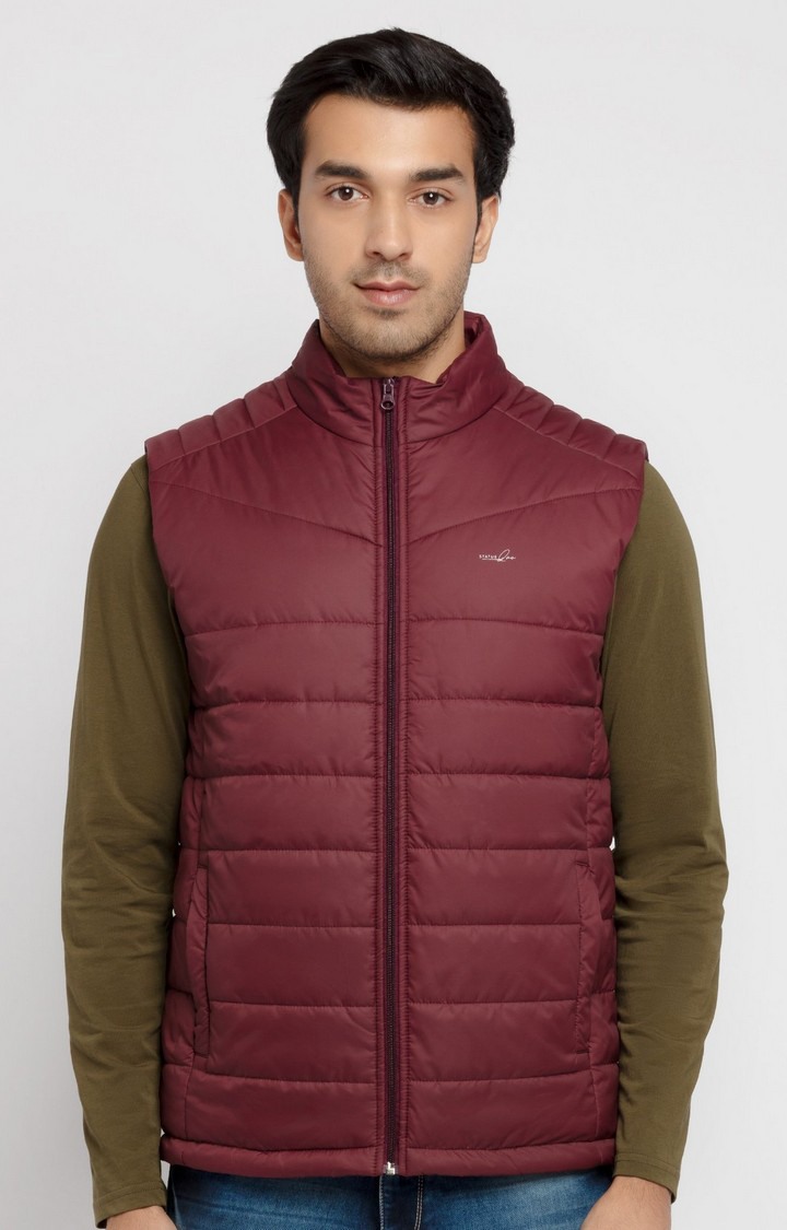 Men's Red Polyester Quilted Gilet