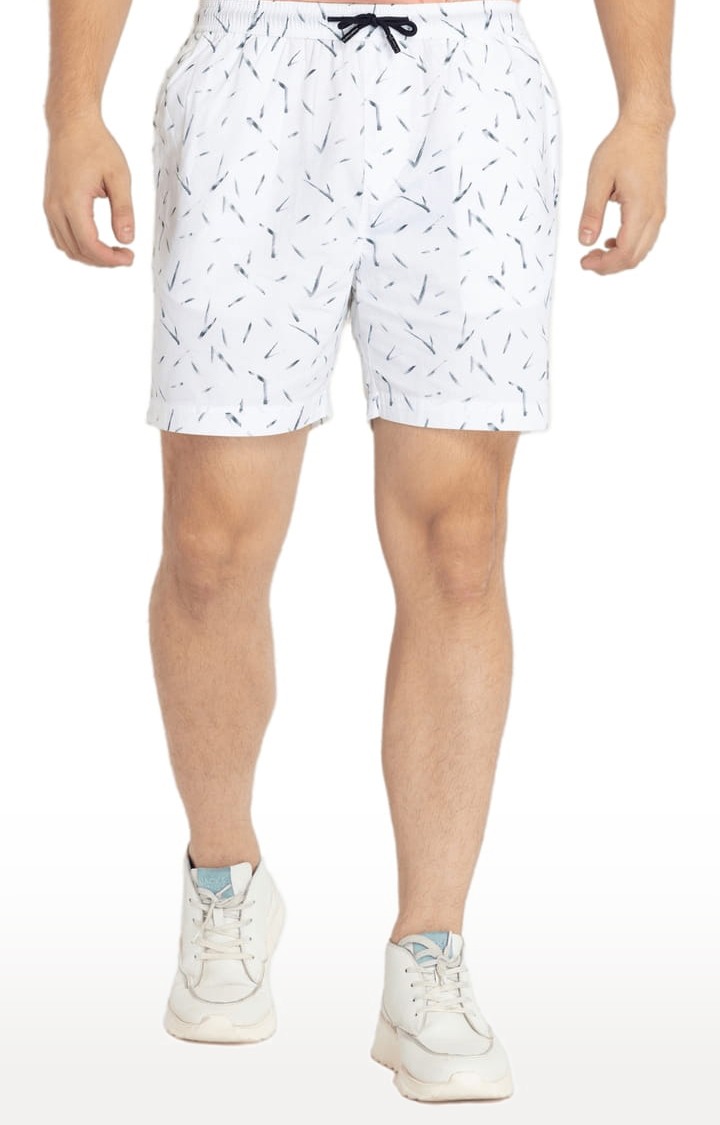 Men's White Cotton Printed Short