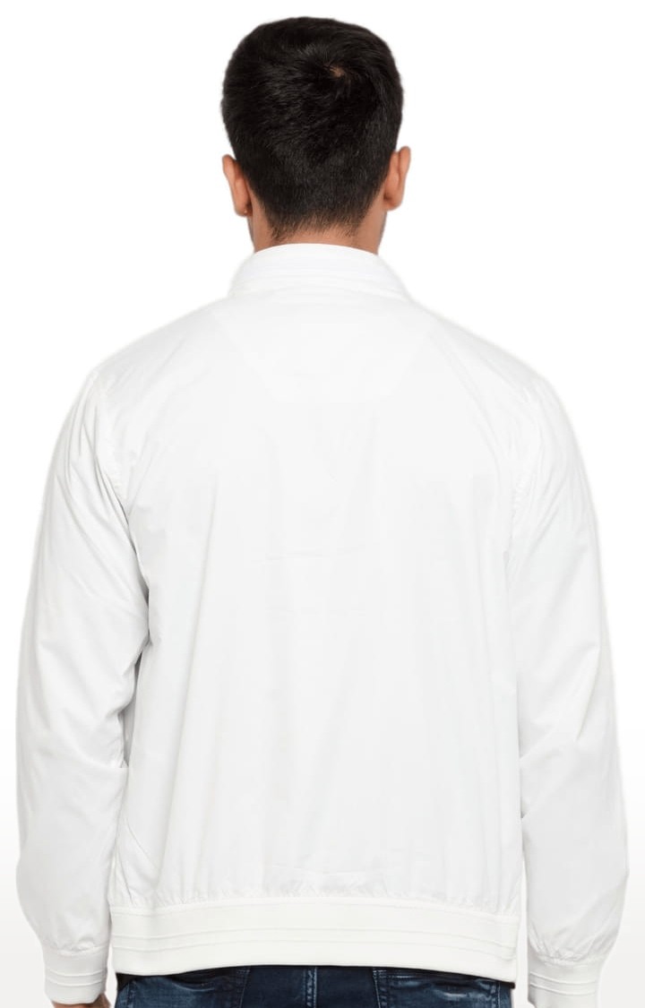 Men's White Polyester Solid Windcheater