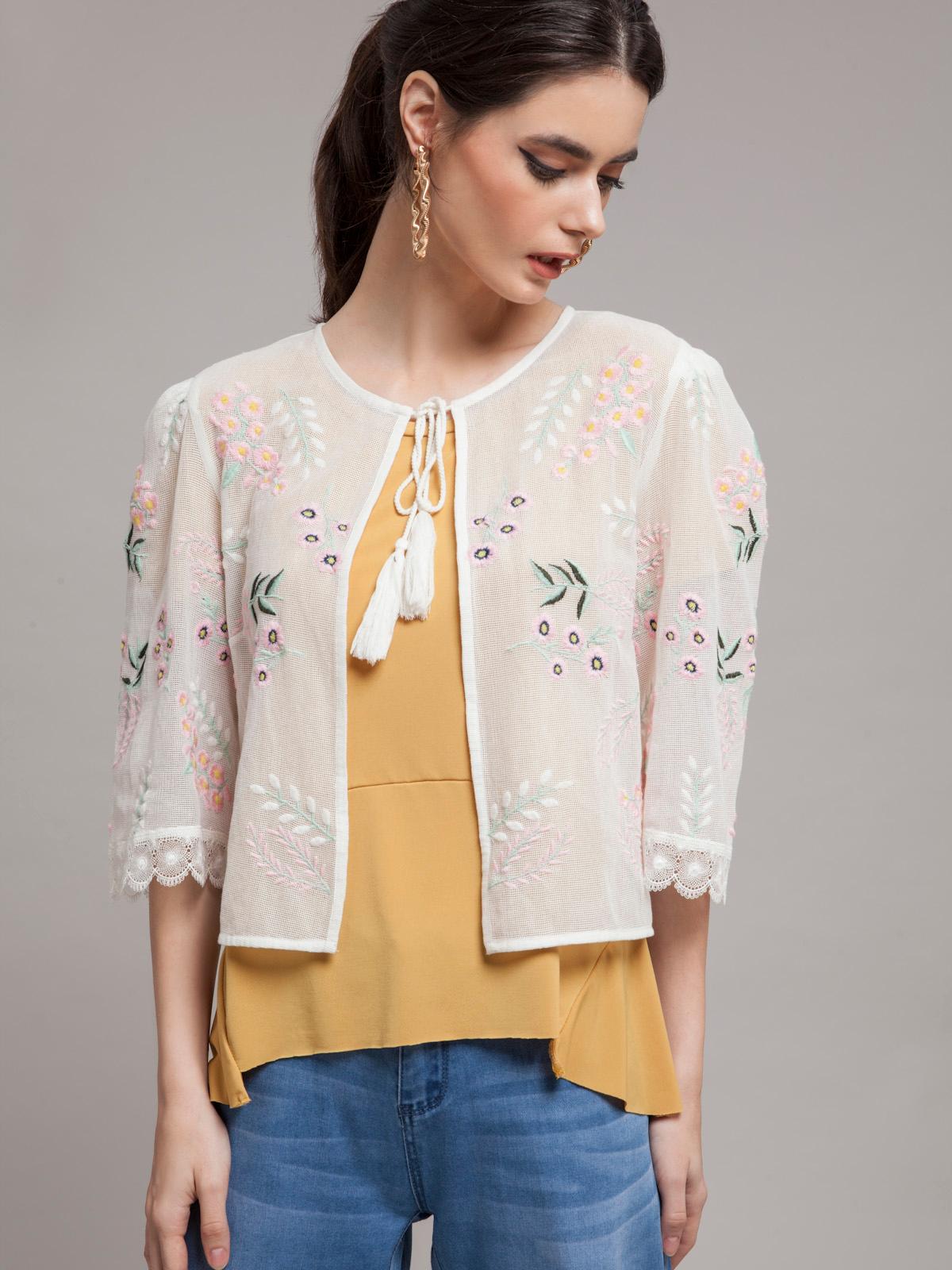 Front Open Embroidered Shrug