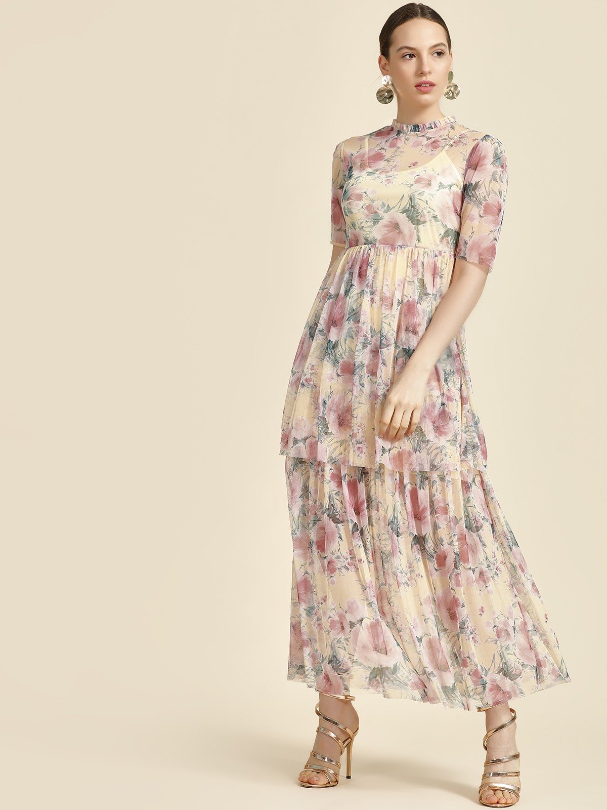 Sunshine Floral Printed Mesh Maxi Dress
