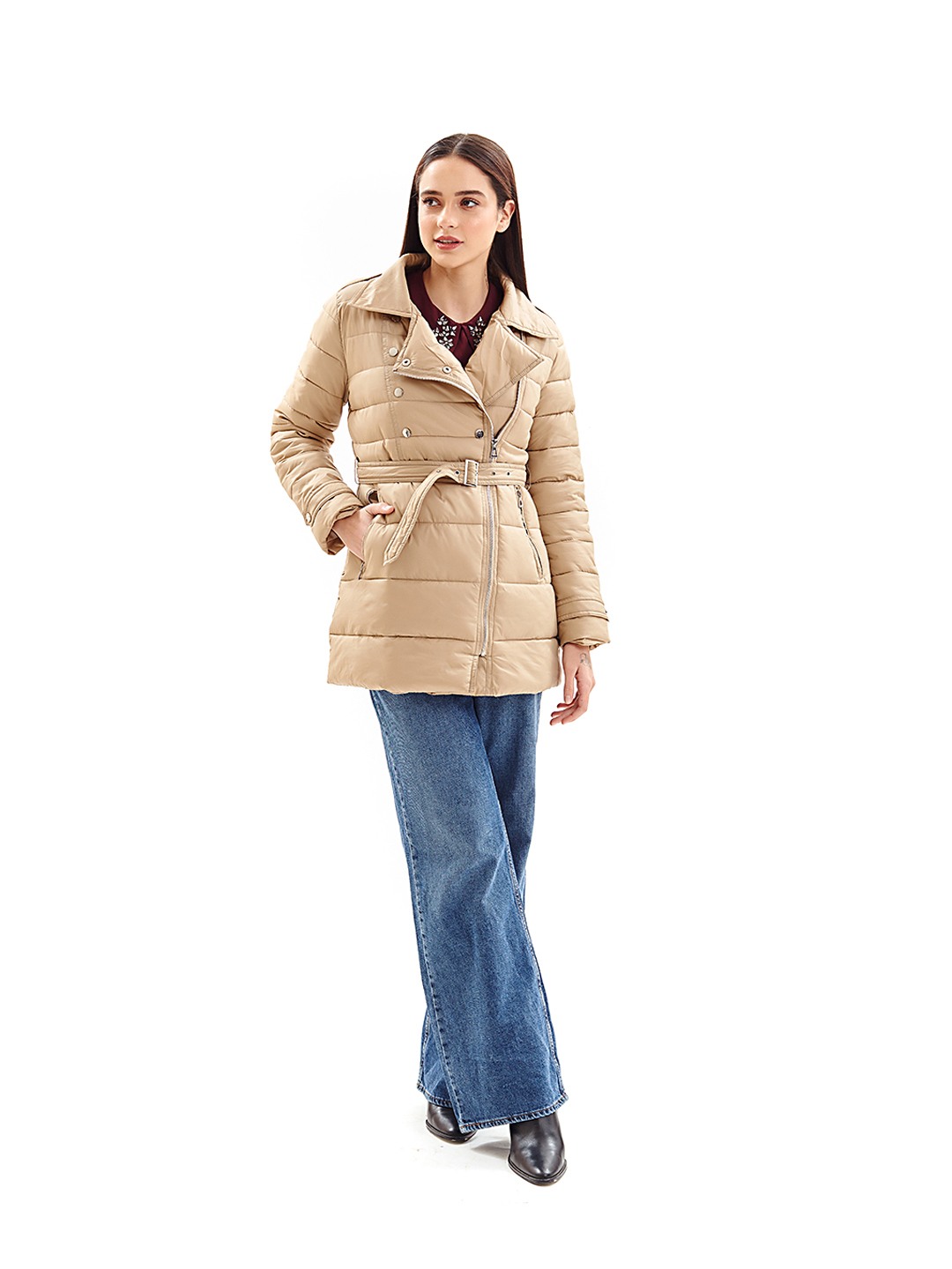 Beige Long Puffer Jacket